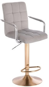 LuxuryForm DESIGN Barová židle VERONA VELUR na zlaté kulaté podstavě - světle šedá