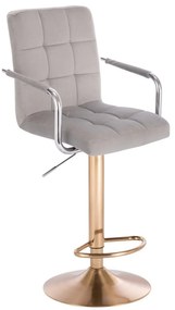 LuxuryForm Barová židle VERONA VELUR na zlatém talíři -  světle šedá