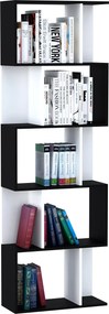HOMCOM 5-patrová knihovna ve tvaru S, moderní design pro obývací pokoj a kancelář 60x24x184,5 cm Černá a bílá | Aosom