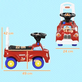AIYAPLAY Push Car Walker Dětský požární vůz s tlačnou hračkou 18-36 měsíců Úložný prostor Světla Hudba Červená