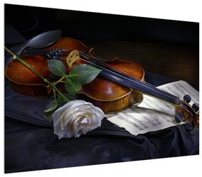 Obraz růže a houslí (100x70 cm)
