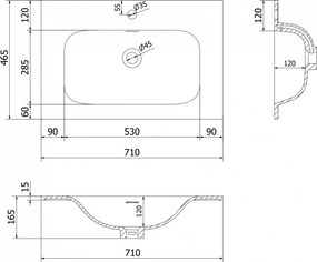 Mexen Vela, umyvadlo na zapuštění 71 x 46,5 cm, bílá matná, 25237001