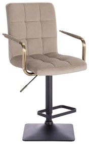 LuxuryForm DESIGN Barová židle VERONA GOLD VELUR na černé hranaté podstavě - latte