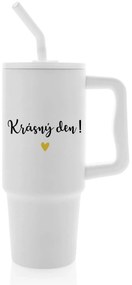 KRÁSNÝ DEN - bílý cestovní termohrnek 900 ml