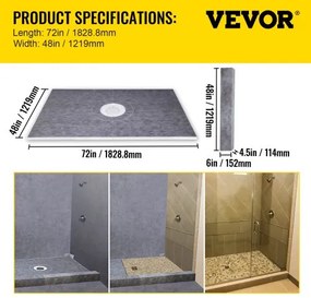 Vodotěsná sprchová souprava Vanička 121,9 × 182,9 cm s centrálním odtokem ABS