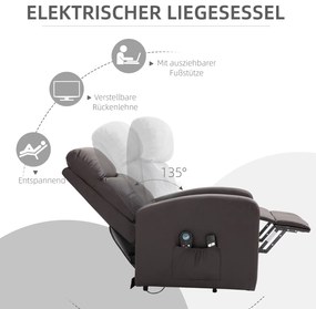 Polohovací křeslo HOMCOM s funkcí stojanu a elektrické masáže, funkce polohování, imitace kůže, hnědá barva, pohodlné křeslo s dálkovým ovládáním | A…