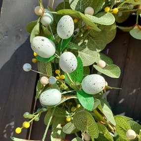 Velikonoční zápich větvička, 24 × 8 cm, zelená bílá vajíčka, plast, venkovní