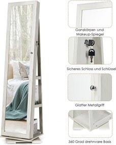 Costway Um 360° otočná šperkovnice 2 v 1 Skříňka na šperky – 39 × 39 × 161 cm
