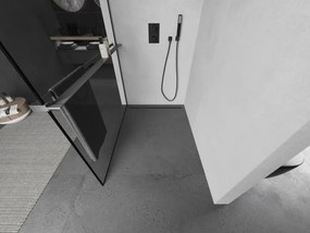 Mexen Kioto+ L, sprchová zástěna Walk-In s poličkou a věšákem 70 x 200 cm, 8mm čiré sklo černý vzor, ​​grafitový profil, 800-070-123-66-70