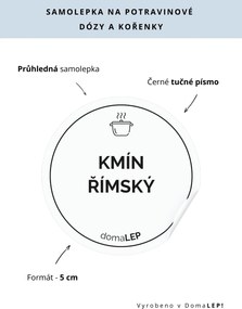 Samolepka na kořenky KMÍN ŘÍMSKÝ průhledná 5 cm tučné písmo