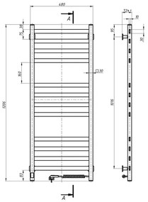 Koupelnový žebříkový radiátor s term. AVANGARD 459W/230V 120,6cm IP44 bílá pravá