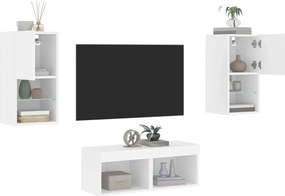 vidaXL 4dílná obývací stěna s LED osvětlením [3216575] Barva: Bílá