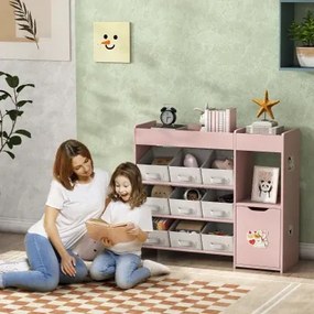 AIYAPLAY dětský úložný regál s 9 zásuvkami a skříňkou, růžový