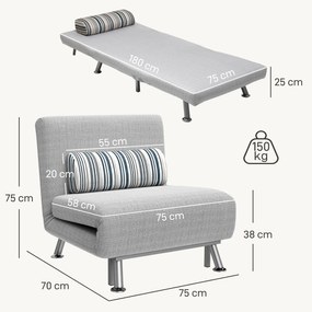 HOMCOM Skládací postel Skládací křeslo postel a postel pro hosty, rozkládací pohovka Skládací matrace, kov, šedá, 75x70x75cm| Aosom