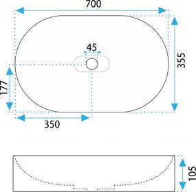 Rea Iris, umyvadlo na desku z konglomerátu 700x355x105 mm, šedá matná, REA-U4306