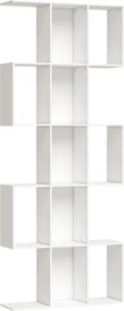 HOMCOM S-tvarovaný 5-patrový knihovna pro obývací pokoj, ložnici, pracovnu, kancelář 80x24x200 cm Bílá