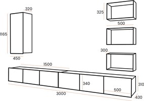 GAB Obývací stěna LORONA 36, Černá/Dub Artisan 300 cm