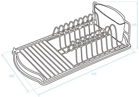 Kuchinox Torino, odkapávač na talíře a příbory 47,5x26,5x11 cm na postavení, černá matná, LAV-EKC_701A