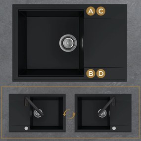 Sink Quality Sink55, kuchyňský granitový dřez 680x460x215 mm, šedá, SKQ-SINK.D.1KDO