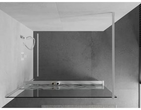 Mexen Kioto+, sprchová zástěna Walk-In s poličkou a věšákem 100 x 200 cm, 8mm čiré sklo bílý vzor, ​​bílý profil, 800-100-121-20-85