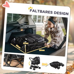 PawHut Dog Buggy Kočárek pro psy a kočky Kočárek pro kočky Oxford Black 76,5 x 52 x 95 cm