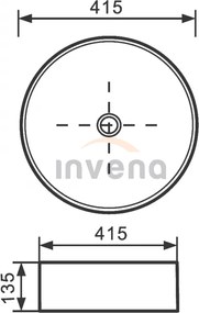Invena Kos, keramické umyvadlo na desku 415x415x135 mm, bílá lesklá, INV-CE-38-001-C