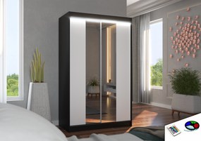 ADRK Furniture Posuvná skříň se zrcadlem a LED osvětlením MARVIN 120 ADRK-SW-MAR-BW-120+L