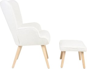 Relaxační křeslo ušák ROMEO II + taburet — masiv, látka bouclé, přírodní / bílá