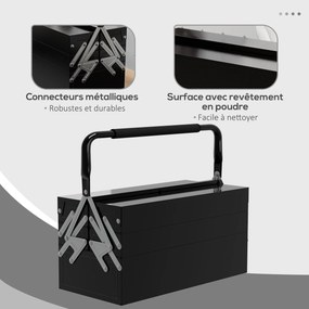 DURHAND kovový toolbox - Sada nářadí - 3 úrovně, 5 teleskopických přihrádek - Černý ocelový plech | Aosom
