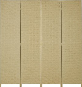 HOMCOM Dělicí stěna 4 panely 159,5x169,5 cm Skládací separator s dekorem z papírového provazu pro ložnici a obývací pokoj Hnědá
