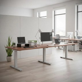 Výškově nastavitelný stůl OfficeTech Long, 260 x 80 cm, šedá podnož, ořech