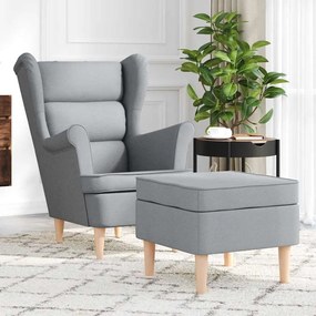 Křeslo s podnožkou světle šedé textil 3307989