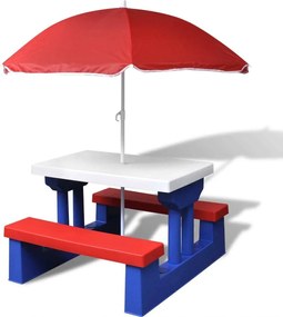 vidaXL Dětský piknikový stůl, lavičky a slunečník vícebarevný [41455]