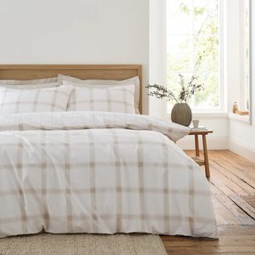Béžové bavlněné povlečení na dvoulůžko/prodloužené 230x220 cm Oxton Check – Bianca