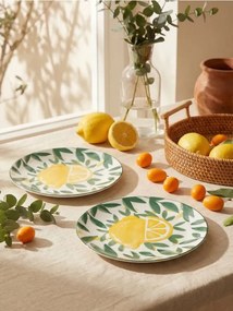 Sinsay - Keramické talíře s motivem citronů 2 pack - zelená