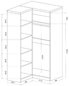 Tadeusz S - šatní skříň rohová T25 O - dub stoletý