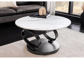 Massive home | Konferenční stolek DANCING RINGS 80-135 cm otočný keramický stůl s bílým mramorovým vzhledem