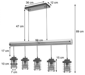 Závěsné svítidlo H82 industrial, klec 5 74213 - kov / dřevo - Černá