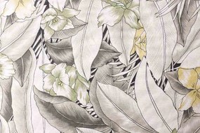 DIMEX | Samolepicí vliesová fototapeta na zeď Tkanina s květy MA-5-2011 | 375 x 250 cm | zelená, bílá, černá, žlutá
