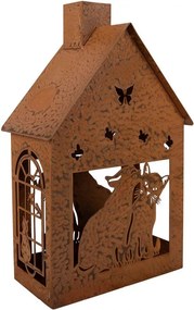Rezavý svícen ve tvaru domku s kočkami Rustic Charm - 17*10*28 cm