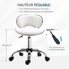 HOMCOM Rolling Stool Pracovní Stolička s Nastavitelnou Výškou 44-56 cm a Opěradlem, 360° Otočná Kancelářská Stolička pro Masážní Salón, Kancelář, Kli…