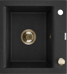Invena Tesalia, 1-komorový granitový dřez 440x480x160 mm a zlatý sifon, INV-AZ-01-Z41-B
