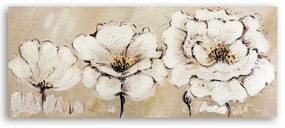 Obraz na plátně, Béžové květiny malované - 90x30 cm