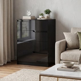 HOMCOM komoda se 4 zásuvkami, moderní a minimalistická, dřevěná, 60x40x85 cm, černý lak vysoký lesk