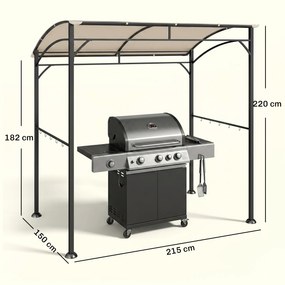 Outsunny altán na grilování Zahradní altán se stříškou na grilování odolnou proti UV záření, ocelový rám a háčky, polyester, béžová barva, 215x150x22…