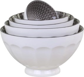 Set 5ks bílá porcelánová miska s černými detaily uvnitř Arés - Ø15*9 cm