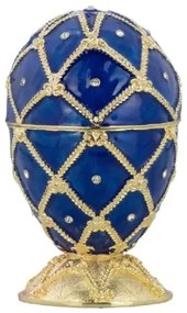 Smaltovaná šperkovnice bonboniéra ve tvaru Fabergého vejce 15 cm modrá