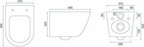 Rea Carlos Nature Marble, závěsná WC mísa Rimless 495x370x355 mm, imitace kamene, REA-C6606