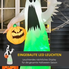 HOMCOM Samonafukující strašidelný duch, LED osvětlený Halloween dekorace, polyester, bílá, 105 x 65 x 180 cm