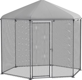 PawHut Slepice Kurník Kennel Voliéra Hexagonální Outdoor 5 m² - síťová ohrada rozměrů 2,8L x 2,45W x 2,46H - krytý prostor - pozinkovaná ocel - 5/8 sl